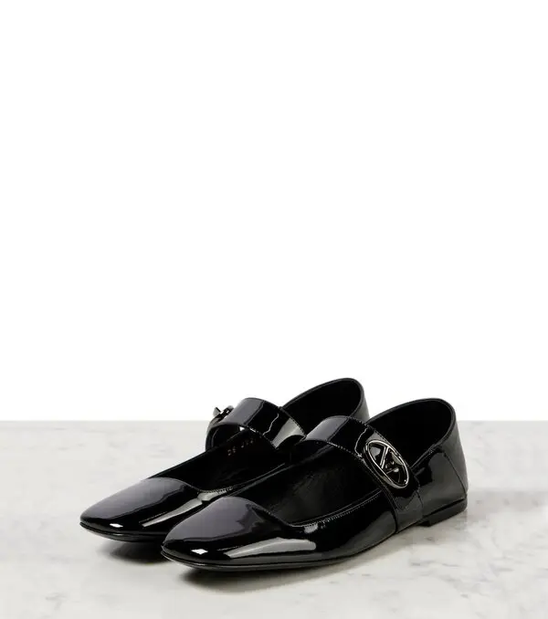 Valentino Garavani Vlogo Locker Patent Leather Mary Jane Flats - Black