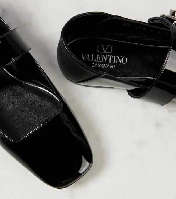 Valentino Garavani Vlogo Locker Patent Leather Mary Jane Flats - Black