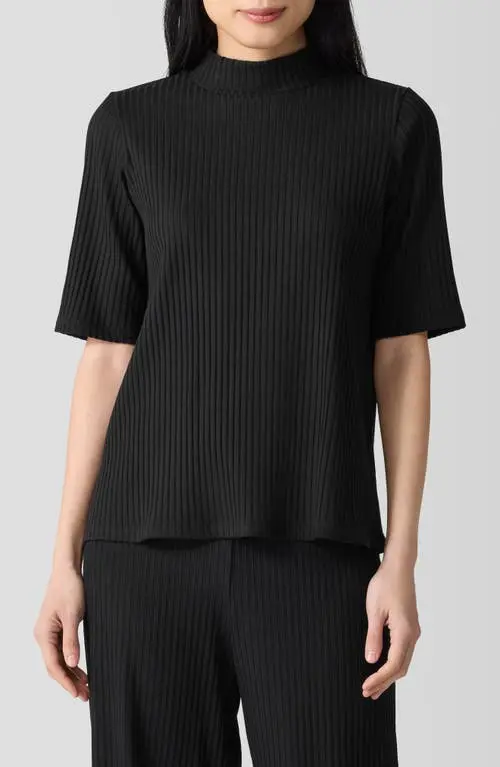 Eileen Fisher Mock Neck Ribbed Top