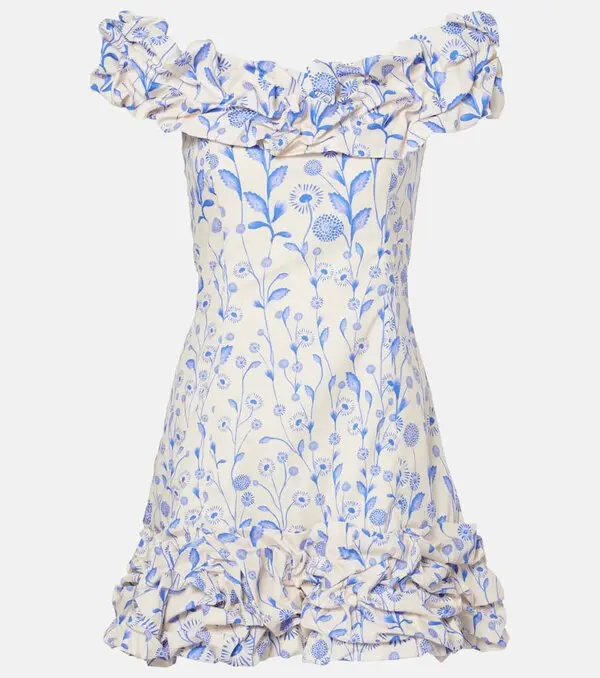 Agua Bendita Jardin Petalo Cotton Poplin Minidress - Blue