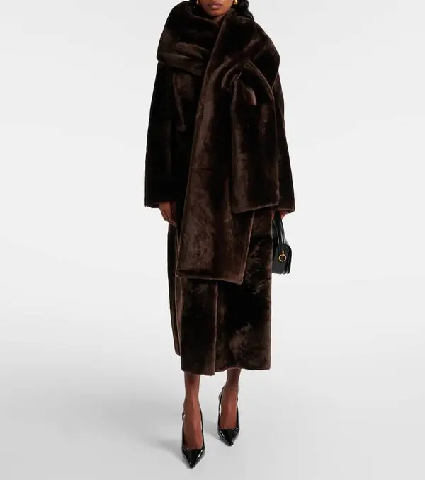 Nour Hammour Daphne Shearling Scarf Coat