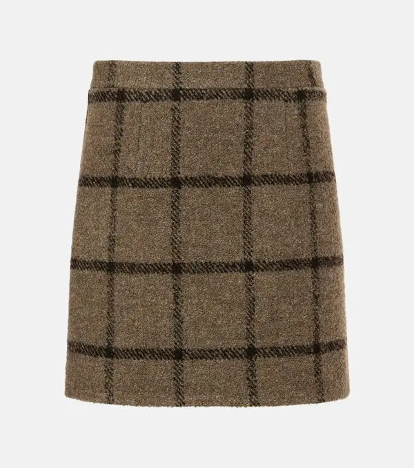 PATOU Checked Wool-blend Tweed Miniskirt - Grey