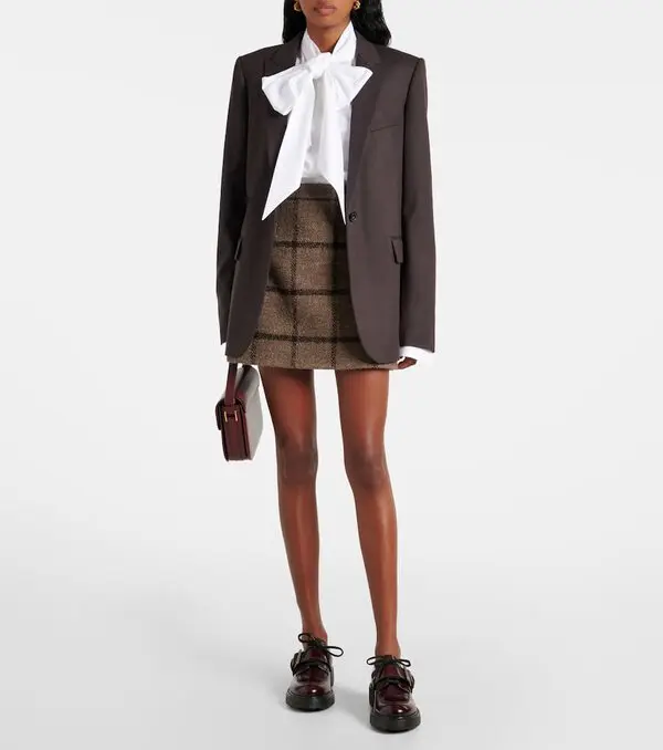 PATOU Checked Wool-blend Tweed Miniskirt - Grey