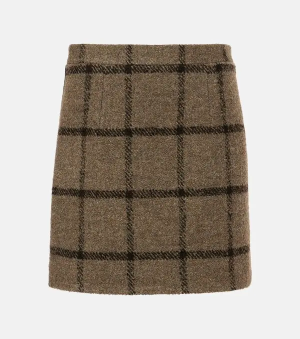 PATOU Checked Wool-blend Tweed Miniskirt - Grey