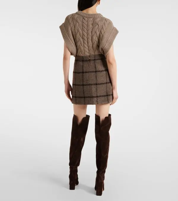 PATOU Checked Wool-blend Tweed Miniskirt - Grey
