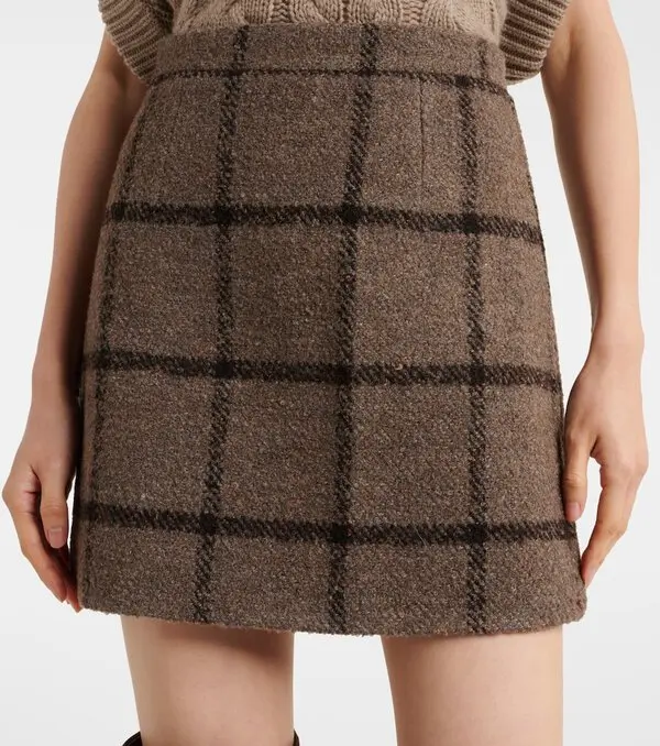 PATOU Checked Wool-blend Tweed Miniskirt - Grey
