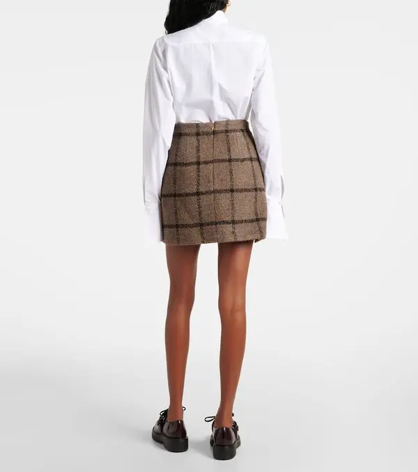 PATOU Checked Wool-blend Tweed Miniskirt - Grey