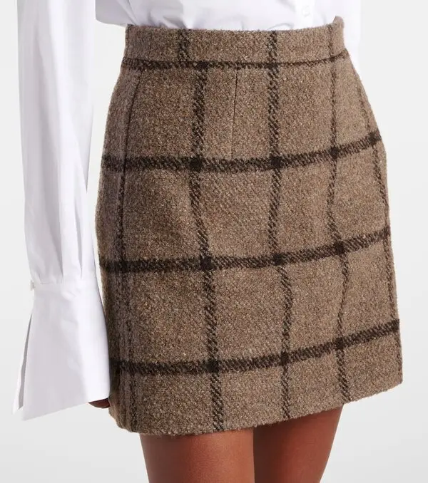 PATOU Checked Wool-blend Tweed Miniskirt - Grey
