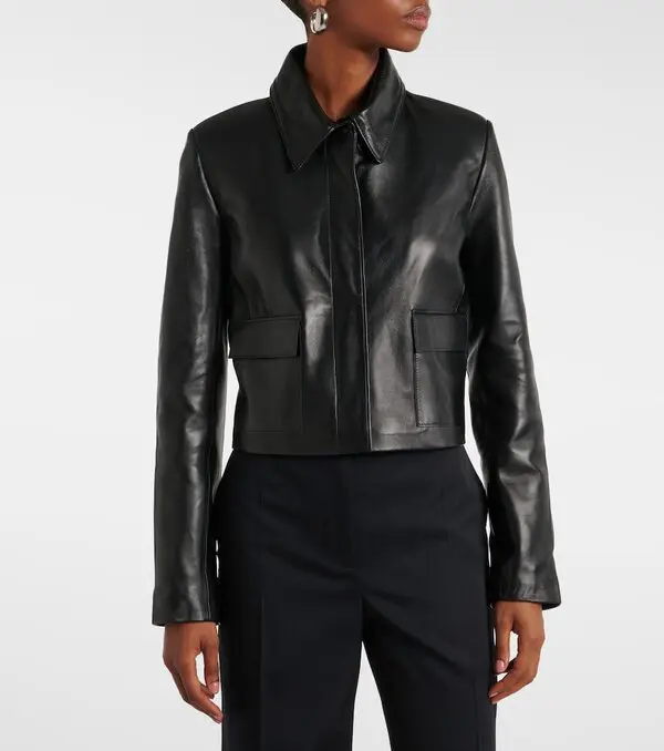 Nour Hammour Cropped Leather Jacket