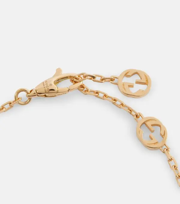 Gucci Interlocking G 18kt Gold Necklace With Onyx And Diamond