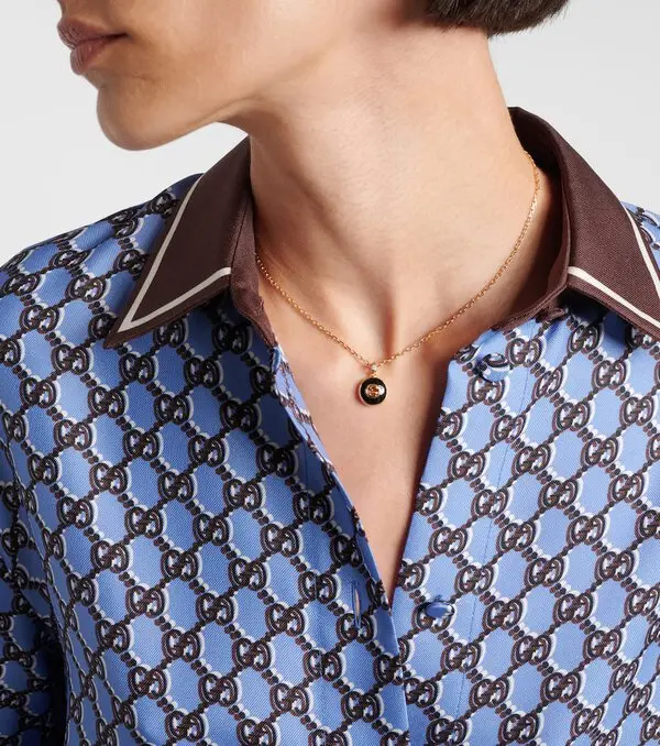 Gucci Interlocking G 18kt Gold Necklace With Onyx And Diamond