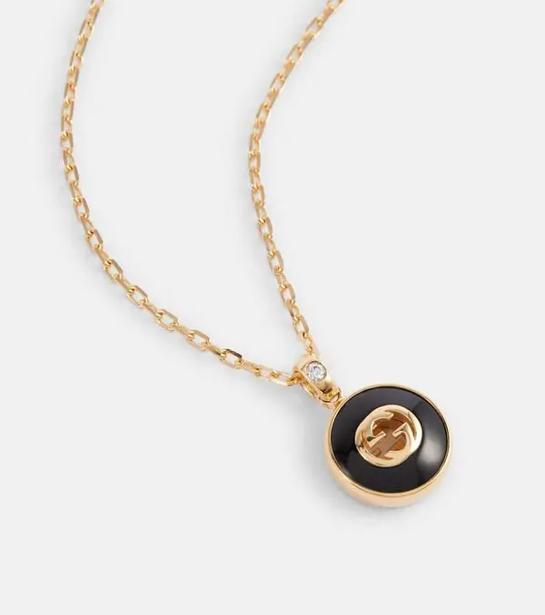 Gucci Interlocking G 18kt Gold Necklace With Onyx And Diamond