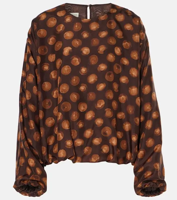 Dries Van Noten Printed Satin Blouse - Brown