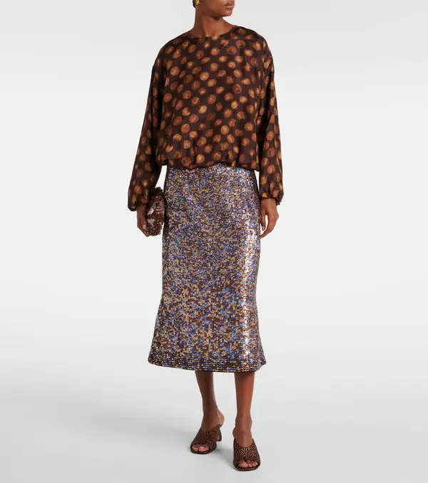 Dries Van Noten Printed Satin Blouse - Brown