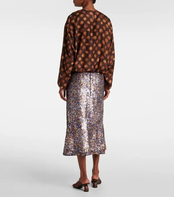Dries Van Noten Printed Satin Blouse - Brown