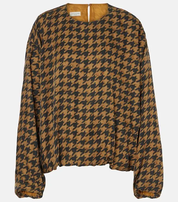 Dries Van Noten Houndstooth Satin Blouse - Orange