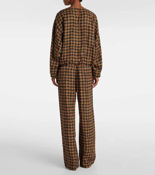 Dries Van Noten Houndstooth Satin Blouse - Orange