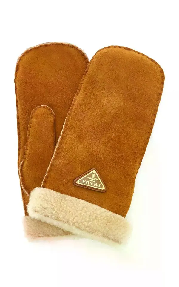Prada Shearling Mittens - Brown