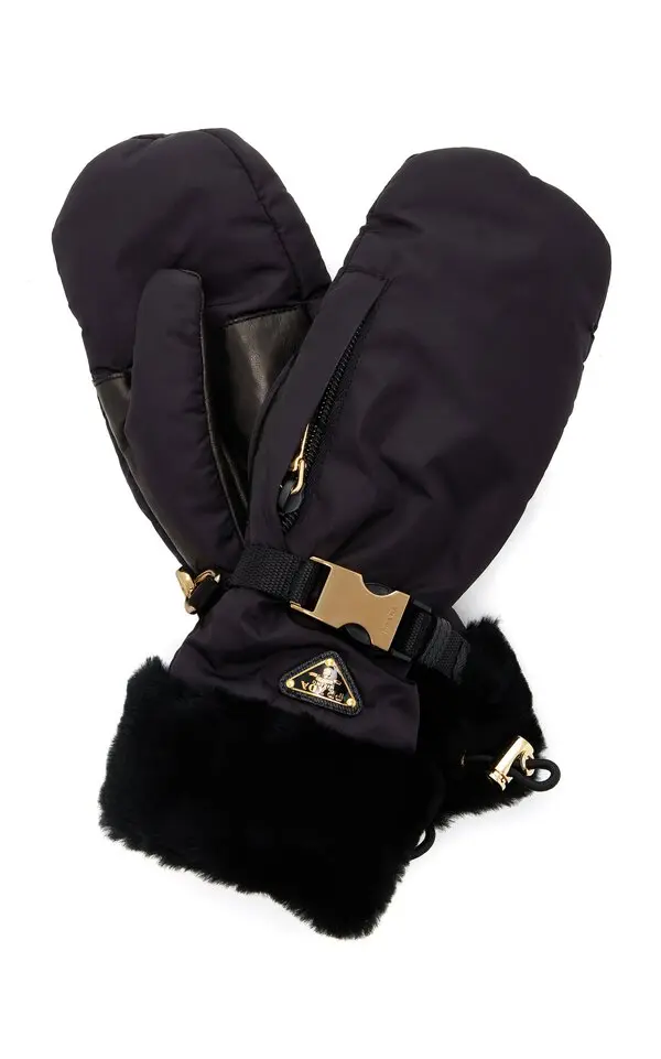 Prada Shearling-lined Mittens - Black