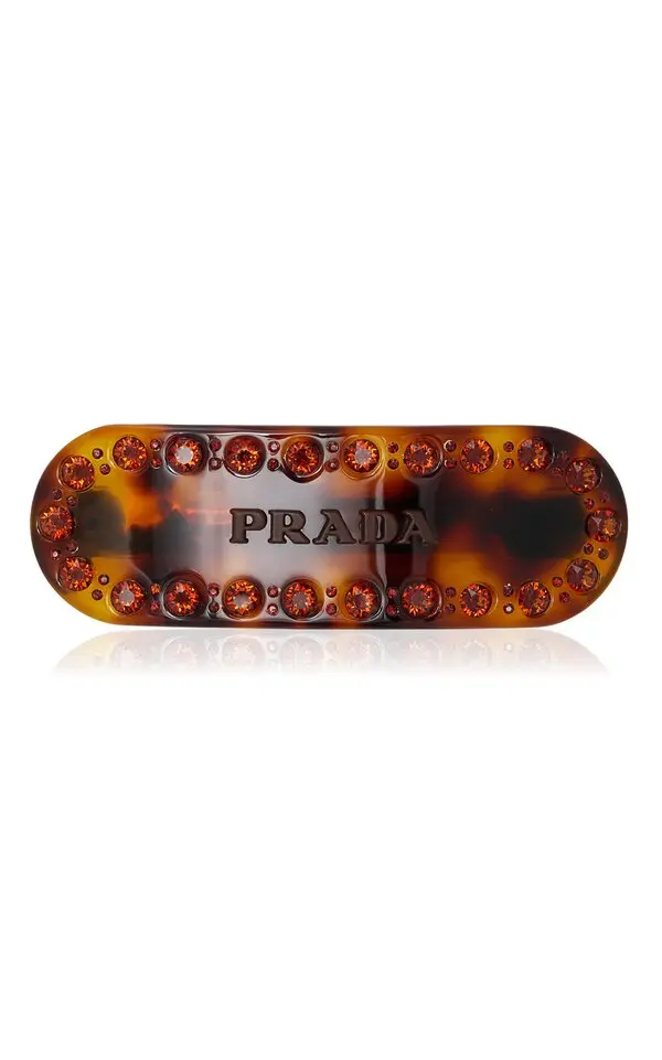 Prada Crystal Embellished Tortoiseshell Hair Clip - Brown