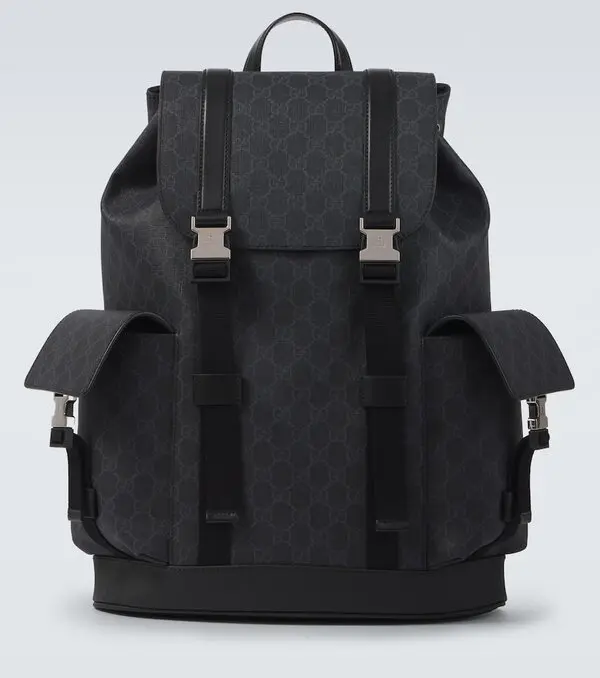 Gucci Gg Canvas Leather-trimmed Backpack - Black