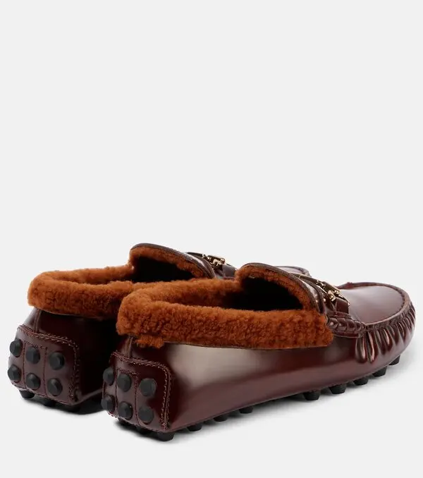 TOD'S Shearling-trimmed Leather Loafers