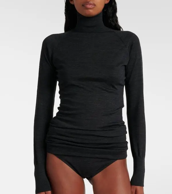 Alaïa Draped Wool Turtleneck Bodysuit