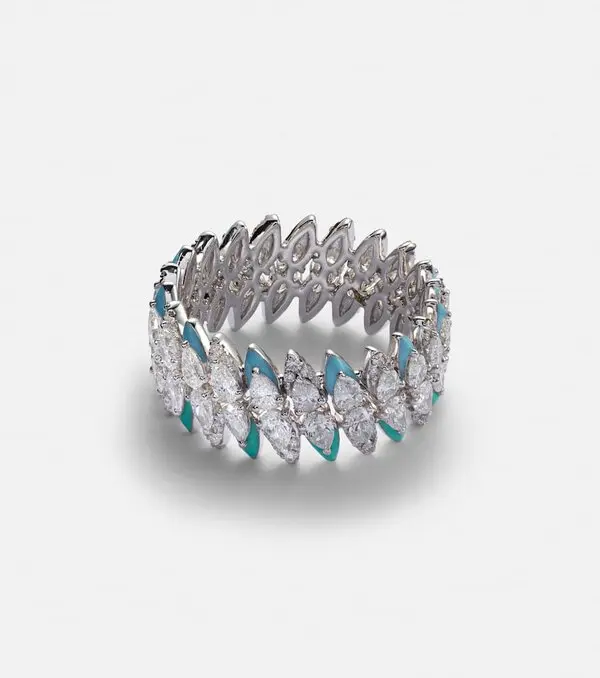 KAMYEN 18kt White Gold Ring With Diamonds And Enamel - Silver