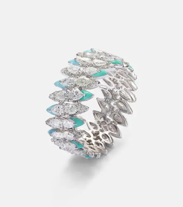 KAMYEN 18kt White Gold Ring With Diamonds And Enamel