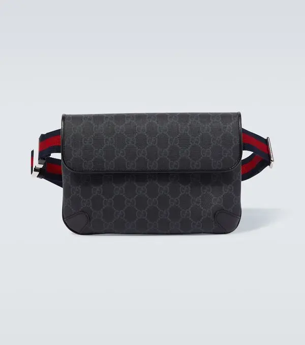Gucci Web Stripe Gg Canvas Leather-trimmed Belt Bag - Black