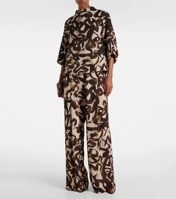 Dries Van Noten Printed High-rise Wide-leg Pants
