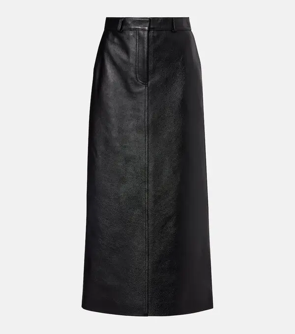 TOTEME Leather Midi Skirt - Black