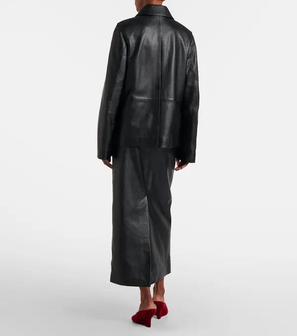 TOTEME Leather Midi Skirt - Black
