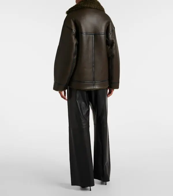 Nour Hammour Jacqueline Shearling-trimmed Leather Jacket - Brown