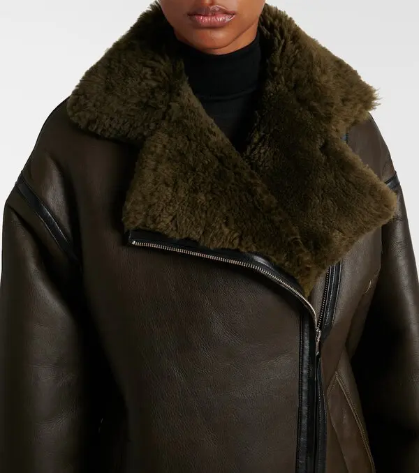 Nour Hammour Jacqueline Shearling-trimmed Leather Jacket - Brown