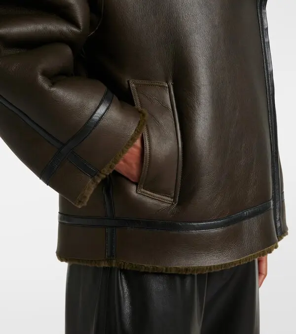 Nour Hammour Jacqueline Shearling-trimmed Leather Jacket - Brown