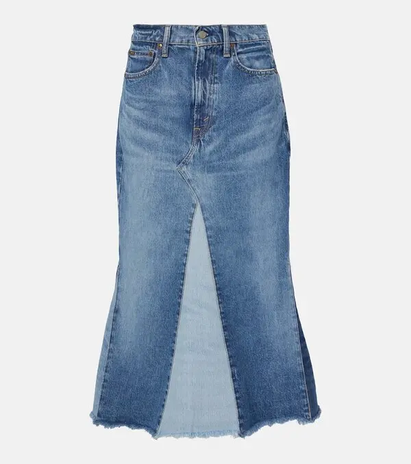Polo Ralph Lauren Deconstructed Denim Midi Skirt - Blue