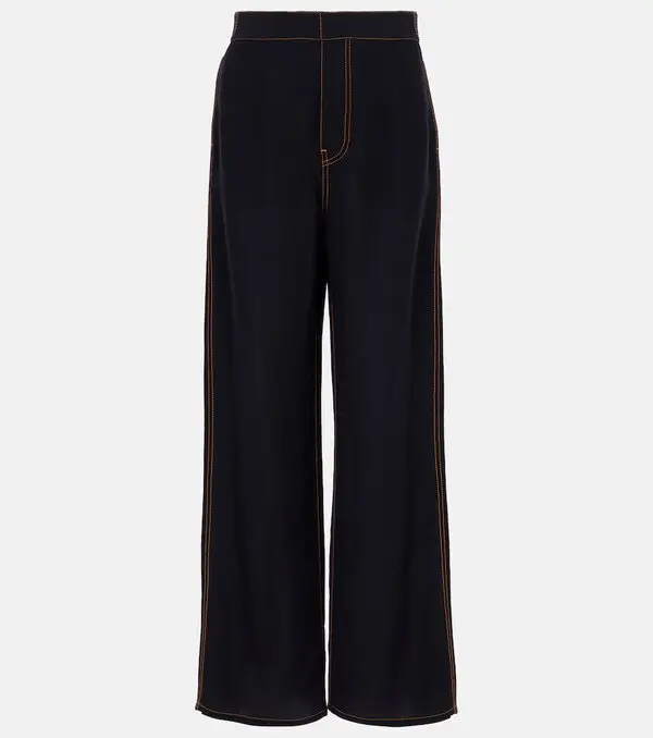 Alaïa Tailored Wool-blend Georgette Wide-leg Pants - Blue