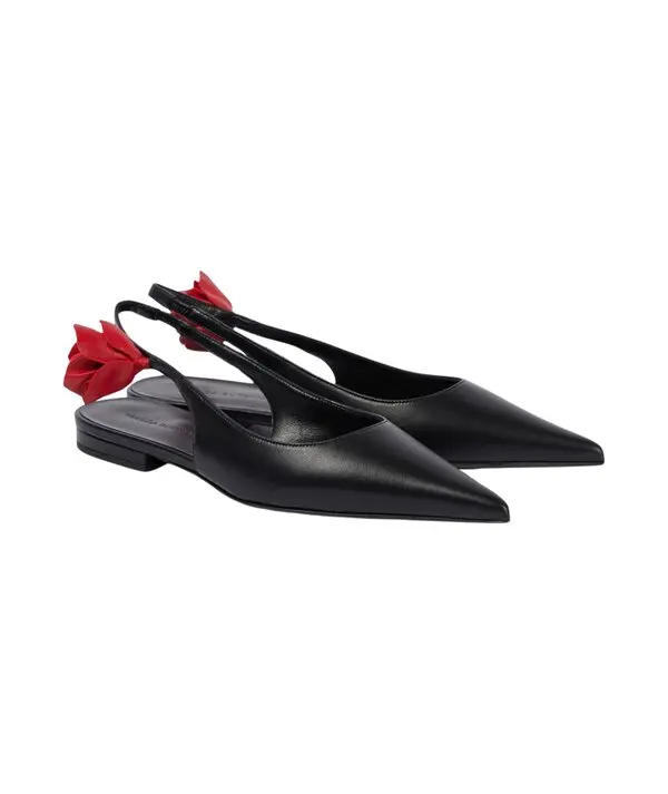 Magda Butrym Floral-appliqué Leather Slingback Flats