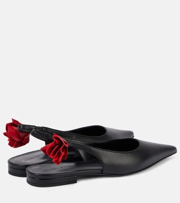 Magda Butrym Floral-appliqué Leather Slingback Flats