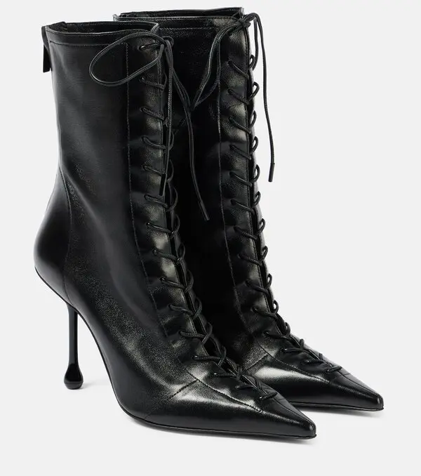 JIMMY CHOO Scarlett 95 Lace-up Pointed Toe Leather Boots
