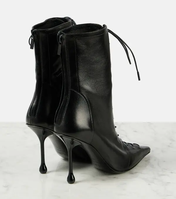 JIMMY CHOO Scarlett 95 Lace-up Pointed Toe Leather Boots