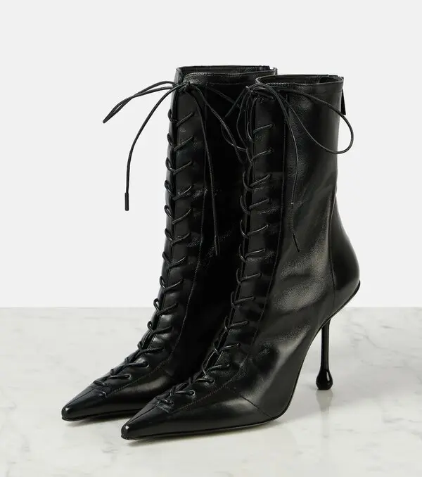 JIMMY CHOO Scarlett 95 Lace-up Pointed Toe Leather Boots