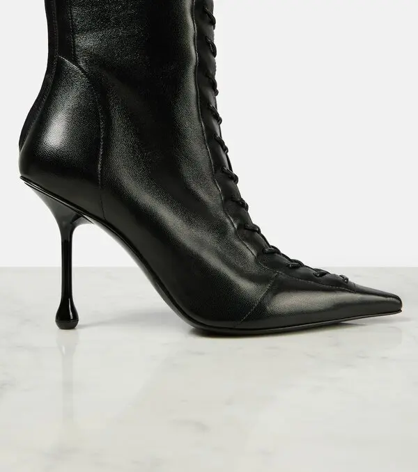 JIMMY CHOO Scarlett 95 Lace-up Pointed Toe Leather Boots