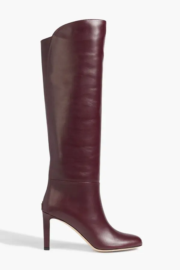 JIMMY CHOO Karter 85 Leather Knee Boots - Burgundy