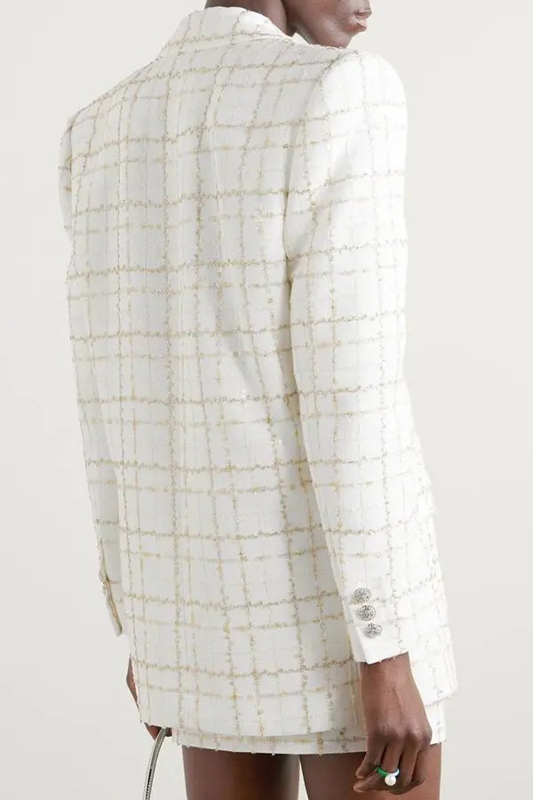 Alessandra Rich Checked Metallic Tweed Blazer - White