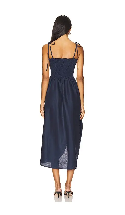 Sleeper Atlanta Linen Strap Dress With Rose Detail In Navy - 16% Off |  Editorialist