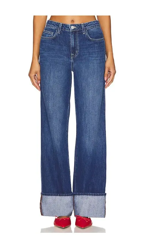 L'Agence Miley Wide-Leg Cuff Jeans Lampson 39% Off Editorialist