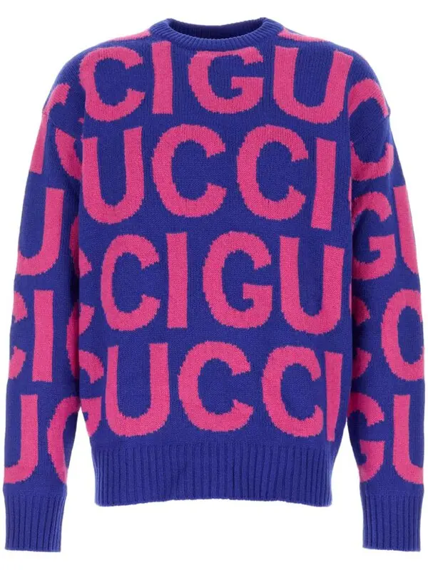 Gucci Logo-Intarsia Wool Jumper In Blue - 12% Off | Editorialist