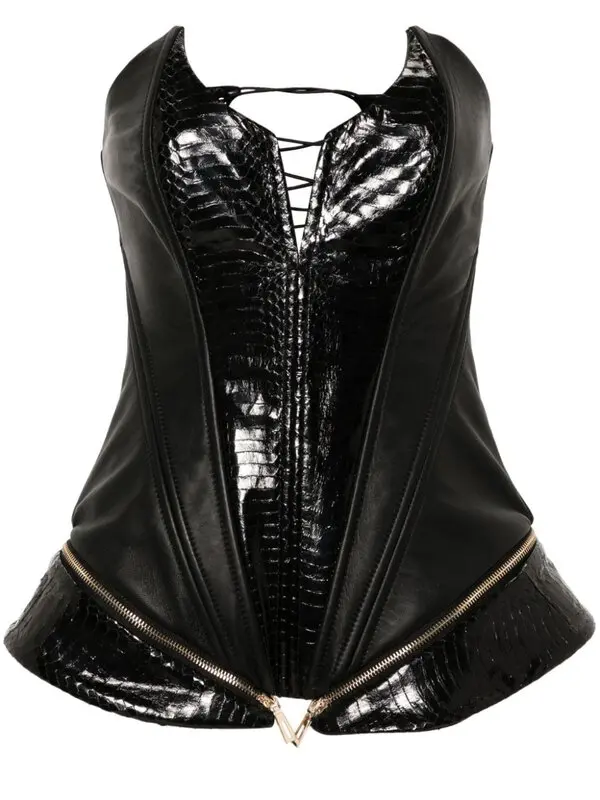 MITILIANE COUTURE Leather Snakeskin Corset Top